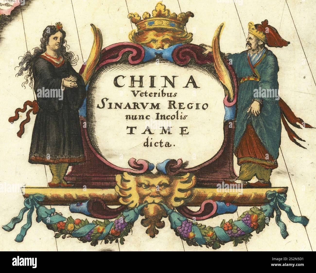 Figurative cartouche in a China map by Merian Stock Photo - Alamy