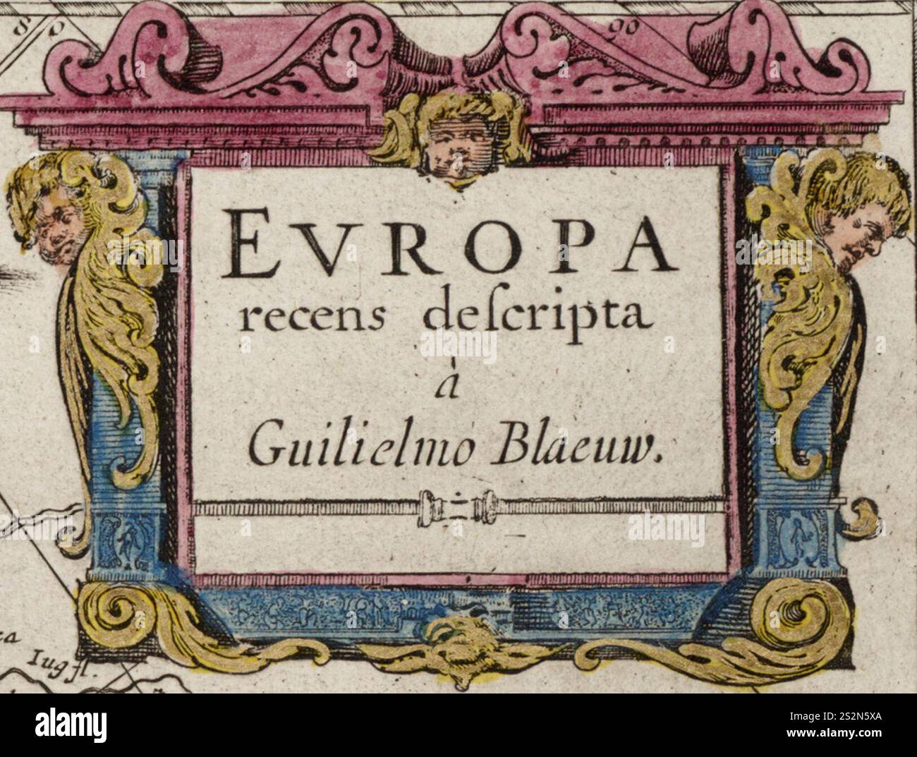Figurative cartouche on a Europe map by Blaeu Stock Photo - Alamy