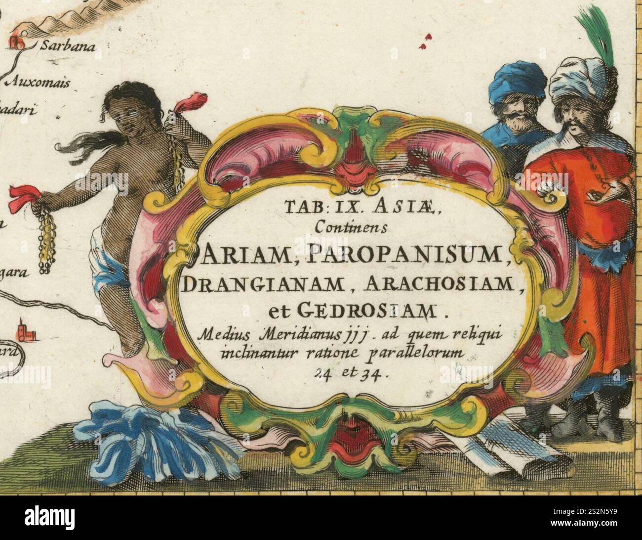 Figurative cartouche on a Persian map by Mercator Stock Photo - Alamy