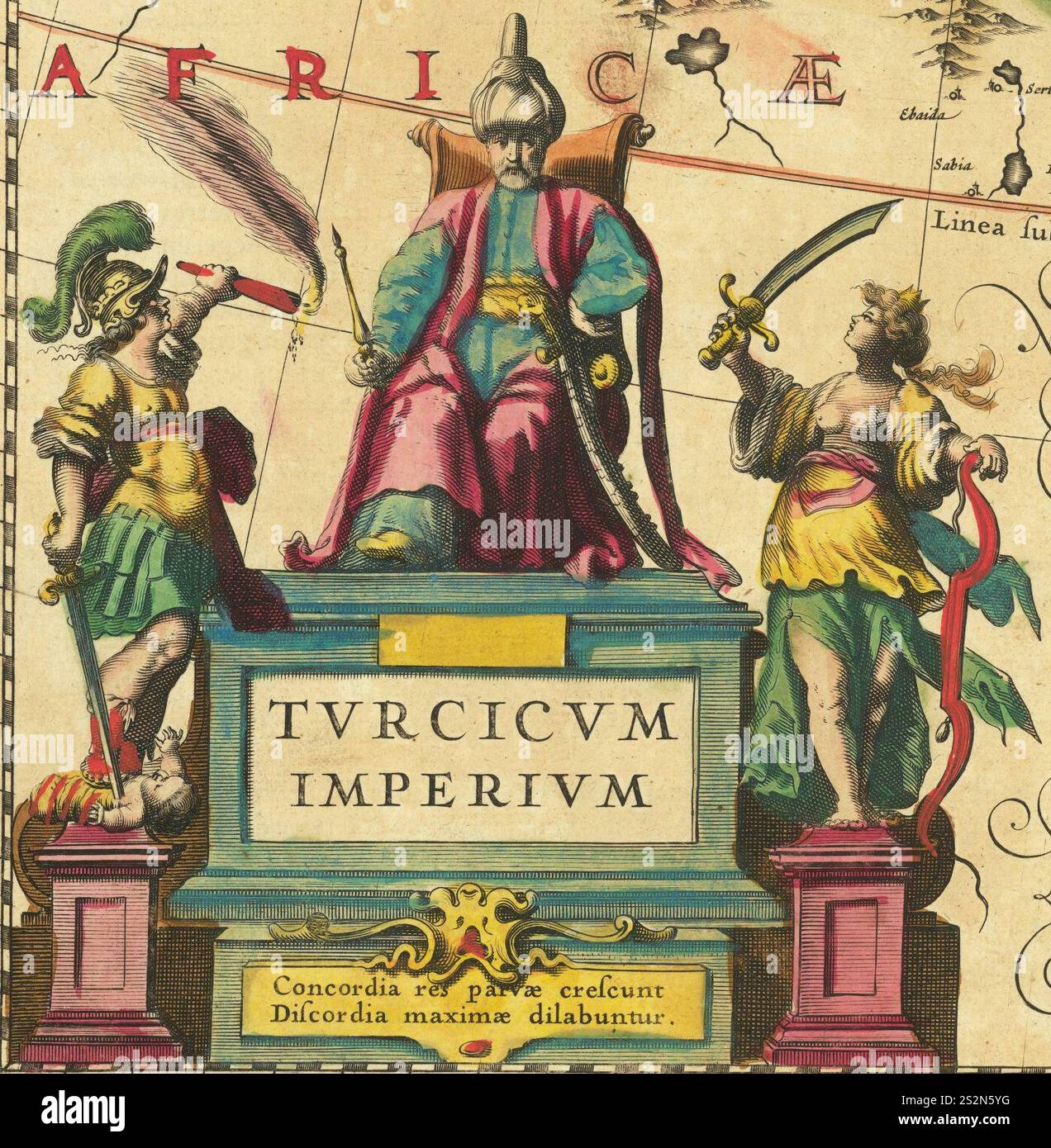 Figurative cartouche on an Ottoman Empire map by Blaeu Stock Photo - Alamy