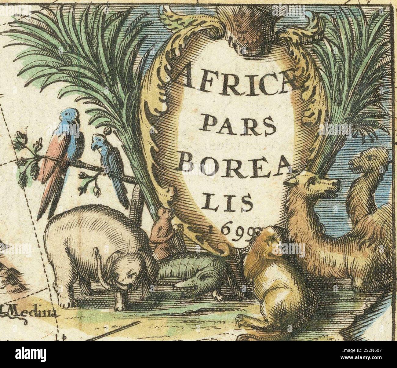 Figurative cartouche on an Africa map by Scherer Stock Photo - Alamy