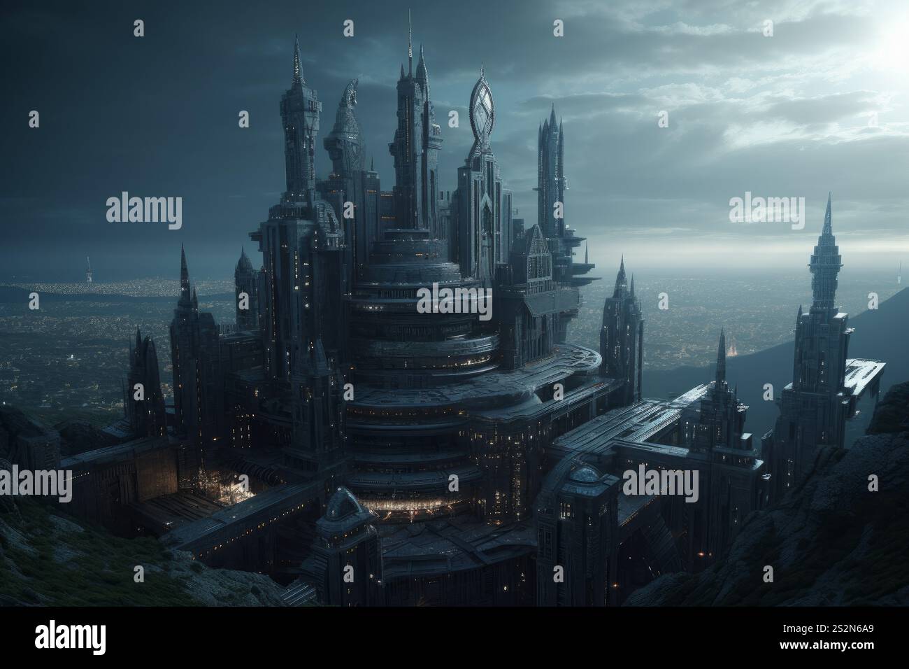 Futuristic night palace. Urban castle fantasy. Generate Ai Stock Photo ...