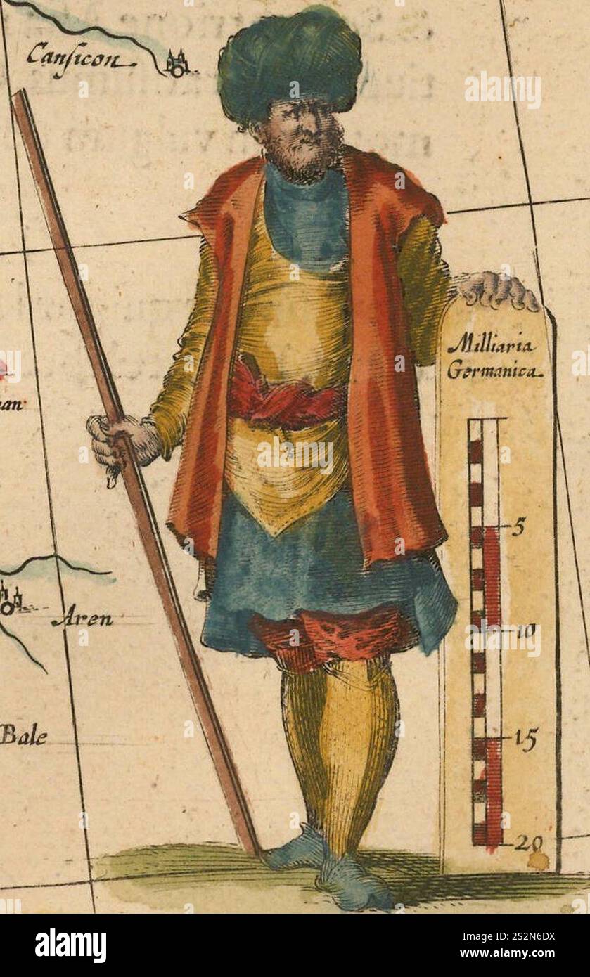 Figurative scale cartouche in a Turkey map by Blaeu Stock Photo - Alamy