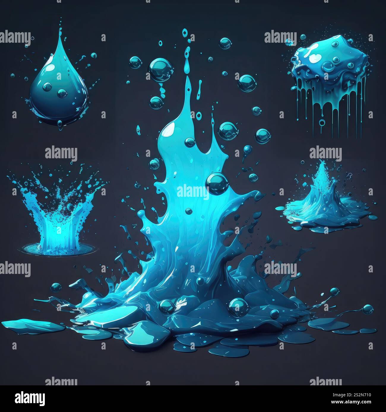 blue water splash vfx game ai generated. drop liquid, element ui, animation natural blue water ...