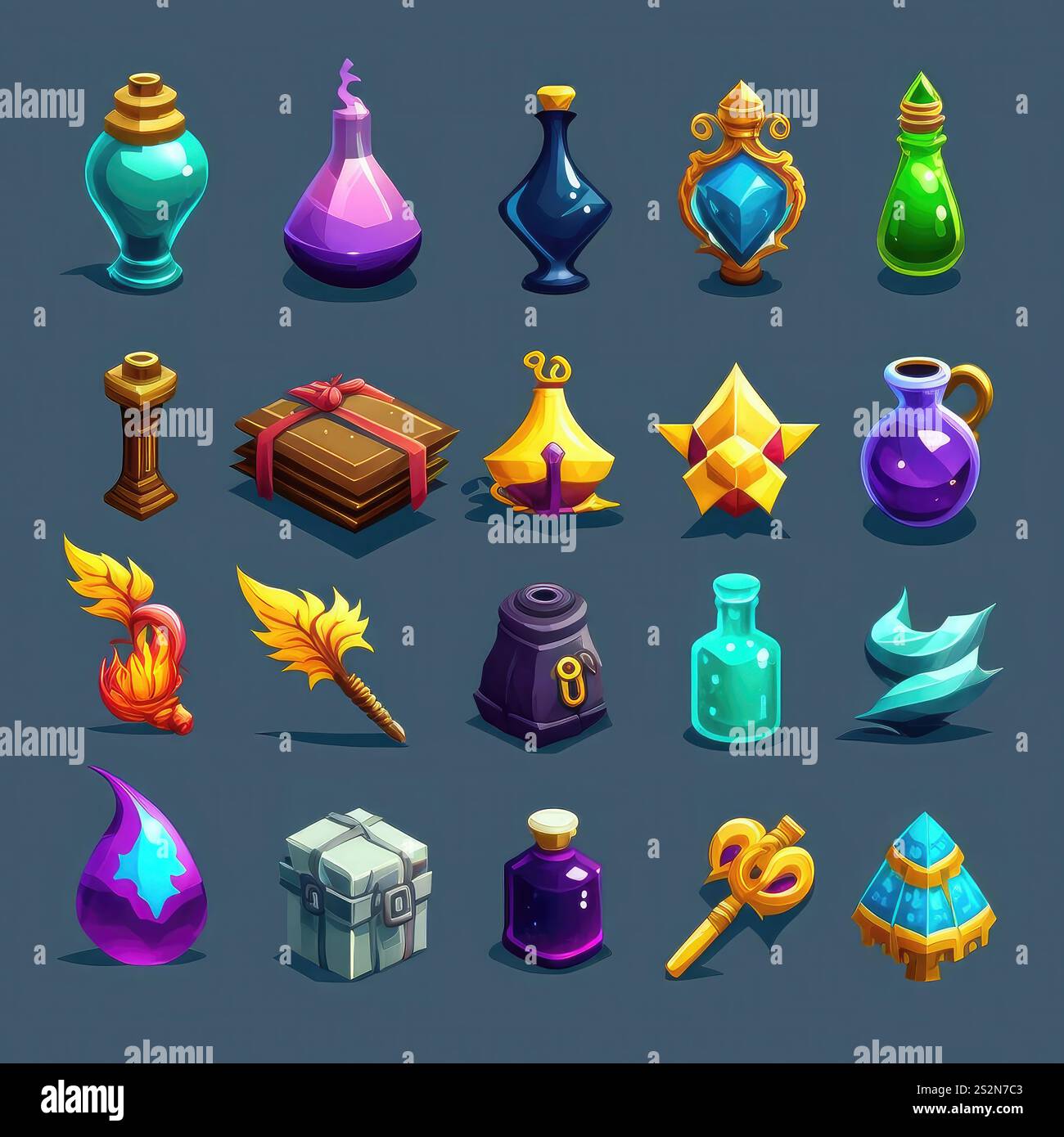magic rpg 2d game icons ai generated. design fantasy, ui gold, interface object magic rpg 2d ...