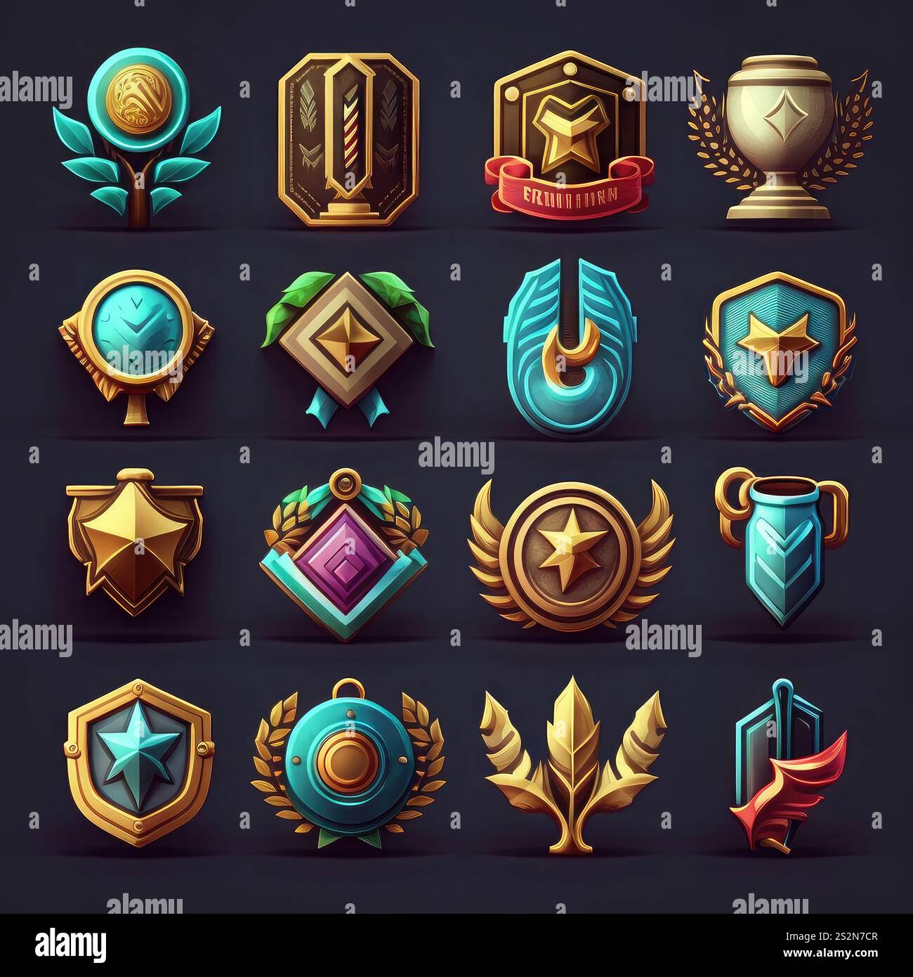 win game medal achievement 2d ai generated. gold mobile, level element ...