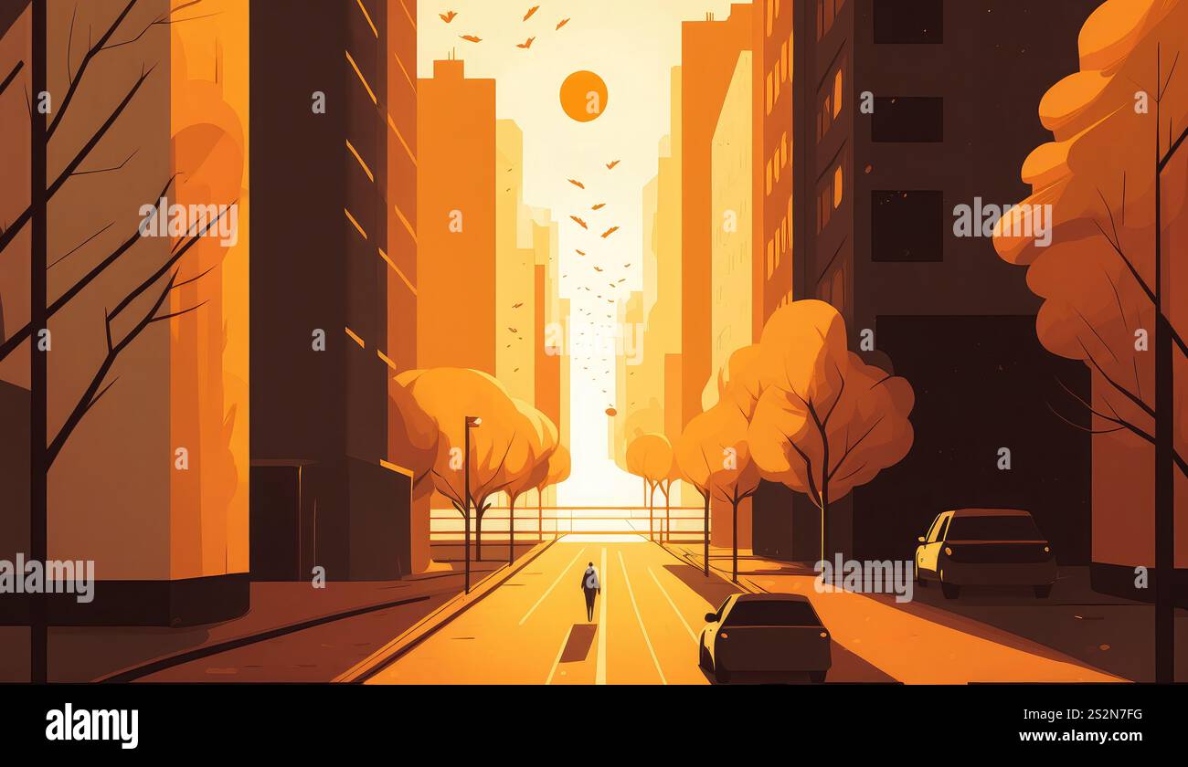 sunrise modern city urban skyline. sunset building, scape background ...