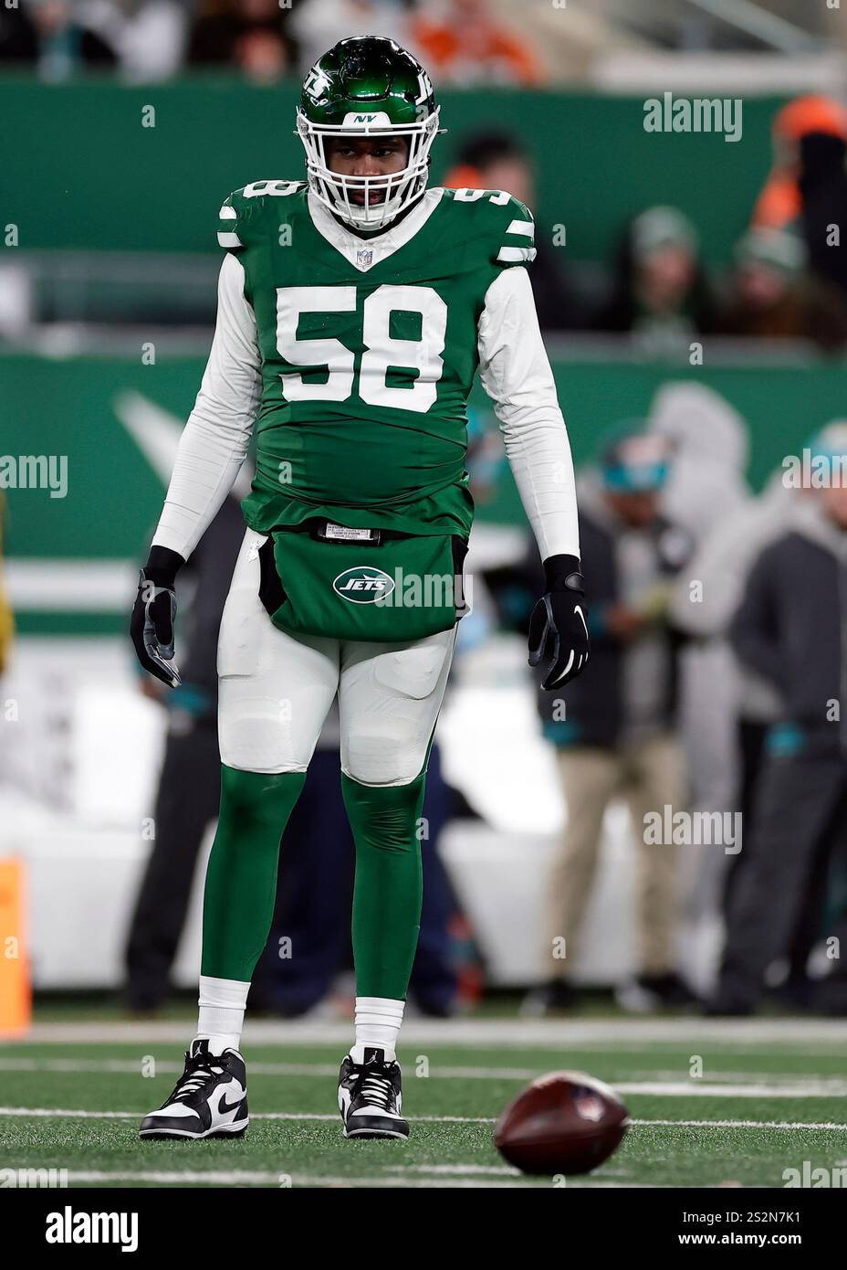 New York Jets defensive end Eric Watts (58) during a break in play ...
