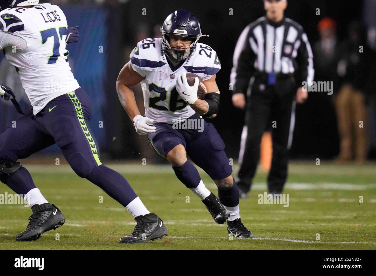 Seattle Seahawks running back Zach Charbonnet (26) plays during an NFL ...