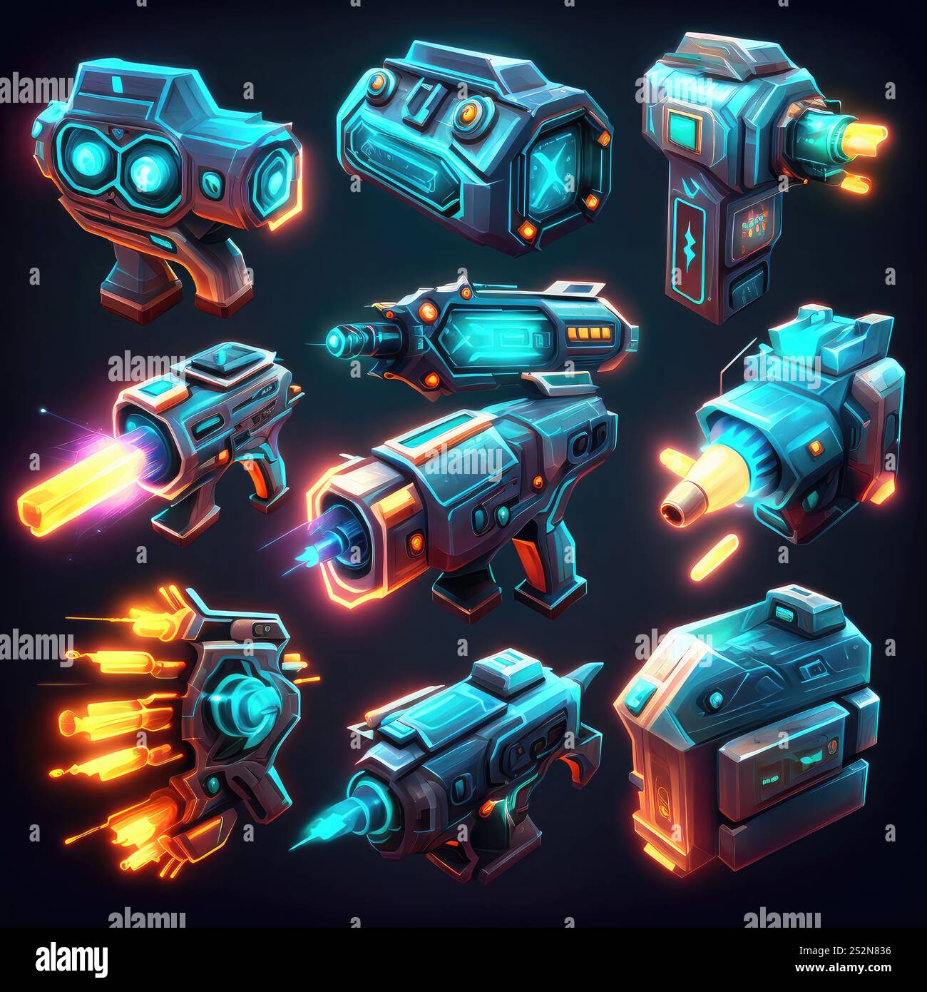 design gun blaster video game ai generated. pistol shot, equipment war ...