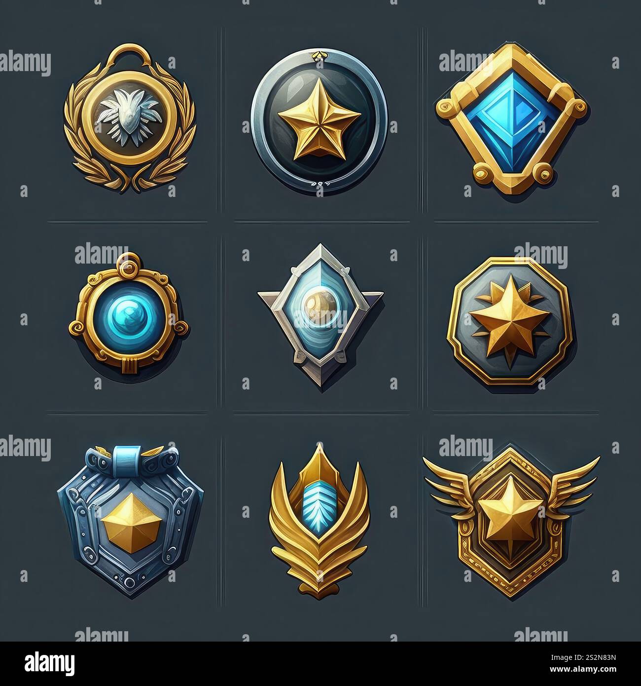 badge game medal achievement 2d ai generated. victory ui, design reward ...