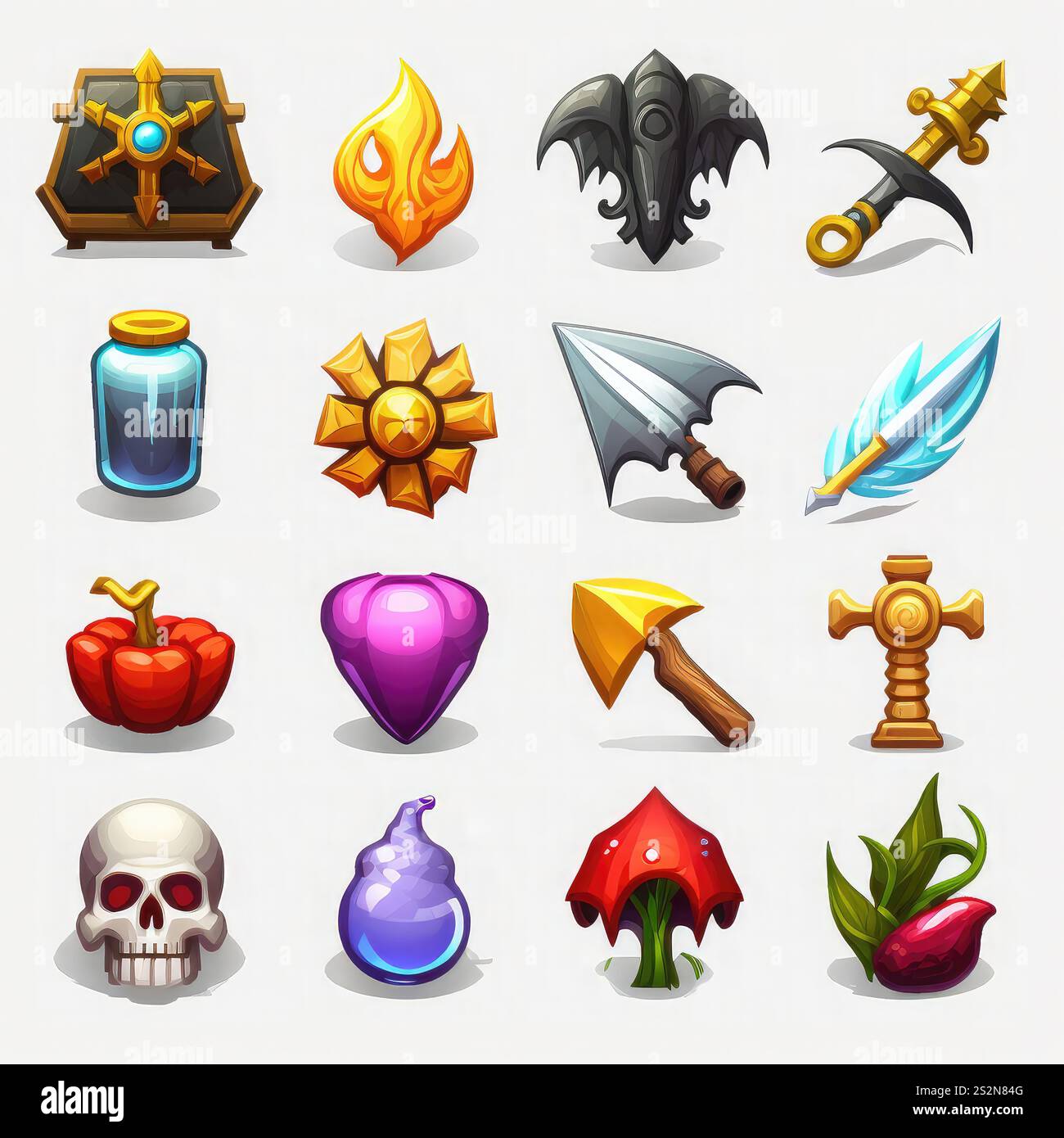 item rpg 2d game icons ai generated. fire coin, money crystal, medieval ...