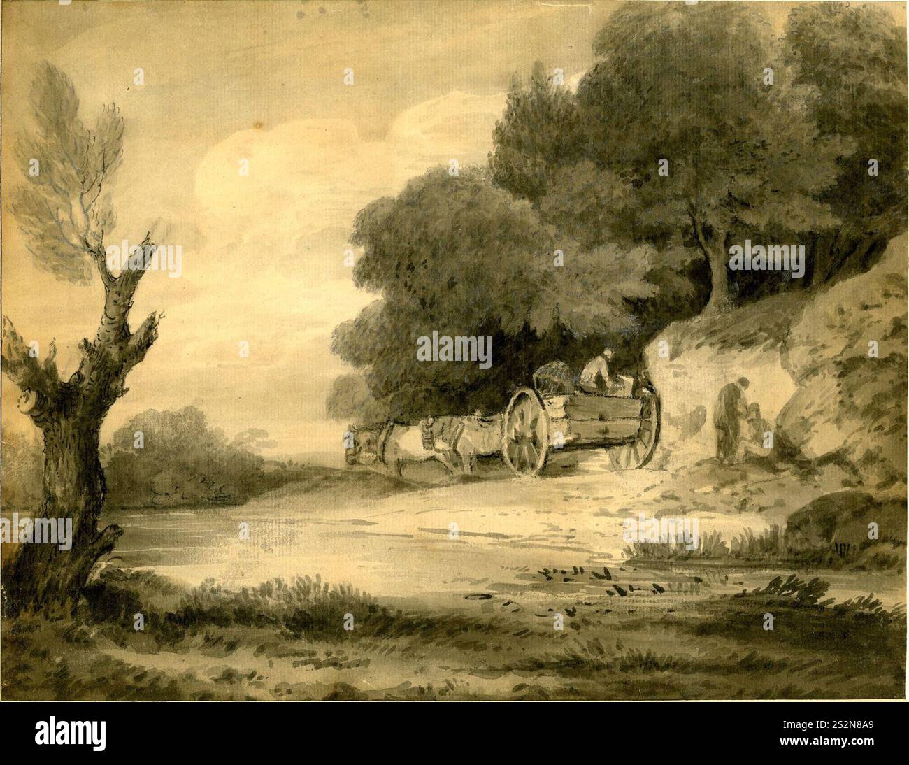 Figures with cart at roadside drawing by Thomas Gainsborough Stock ...