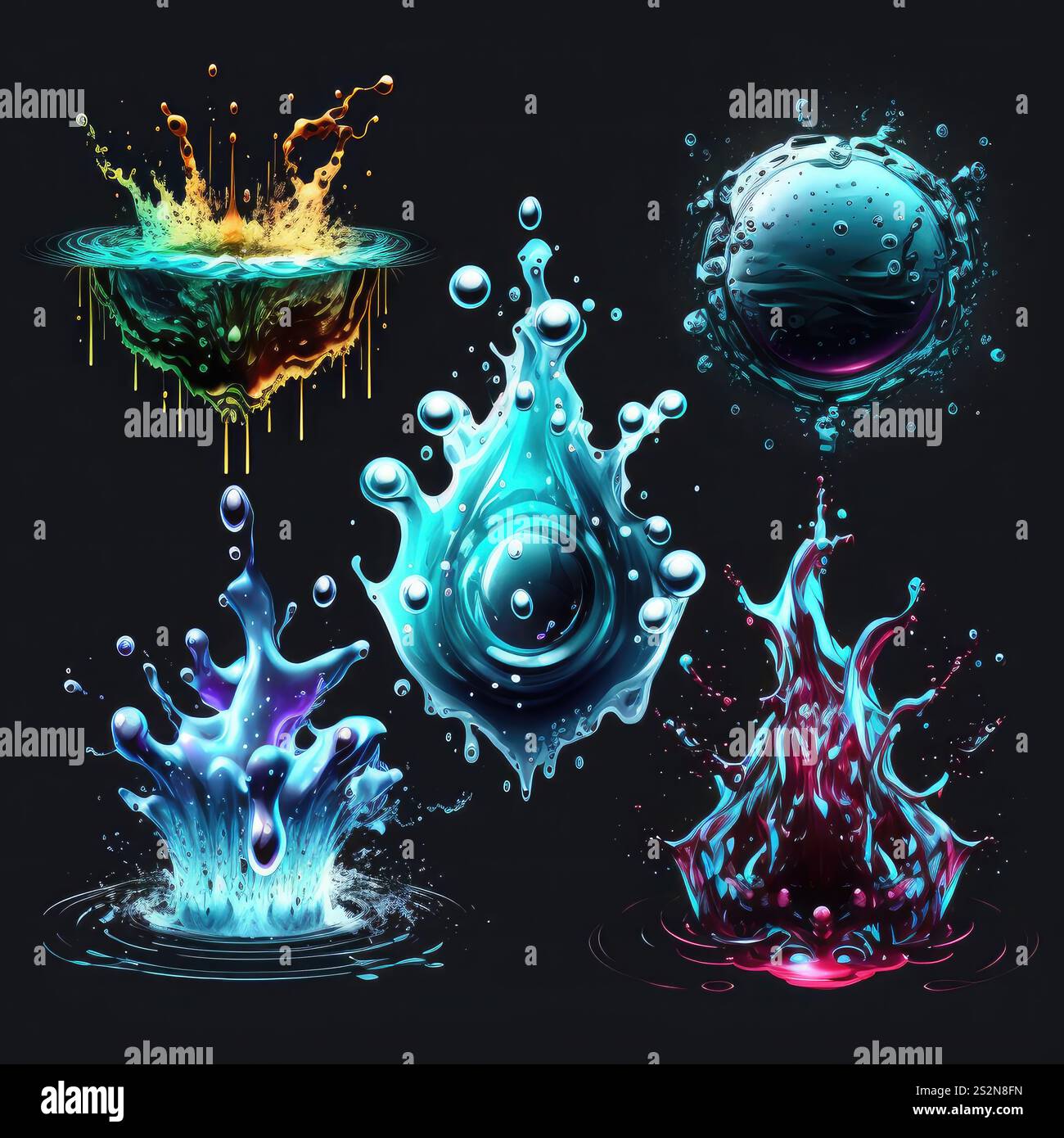 burst water splash vfx game ai generated. background frame, ocean mobile, rain design burst ...