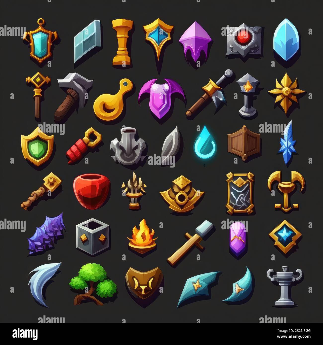 symbol rpg 2d game icons ai generated. light item, fire coin, money ...