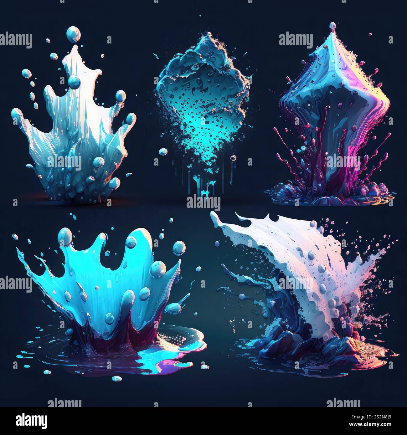 ocean water splash vfx game ai generated. mobile rain, design blue, drop liquid ocean water ...