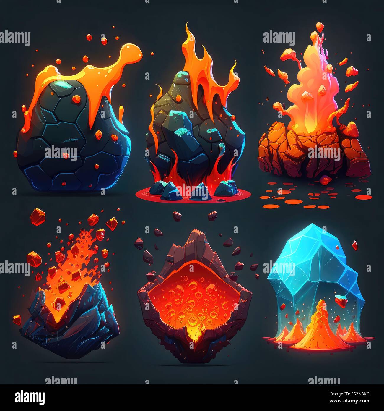 fire lava splash vfx game ai generated. frame explosion, boom 2d ...