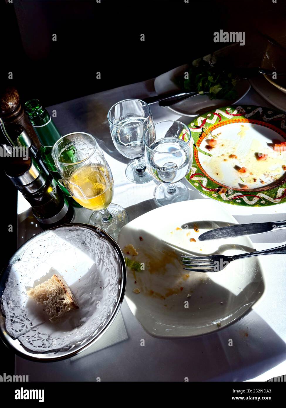 Leftover food after meal at italian restaurant. Food waste is a huge ...