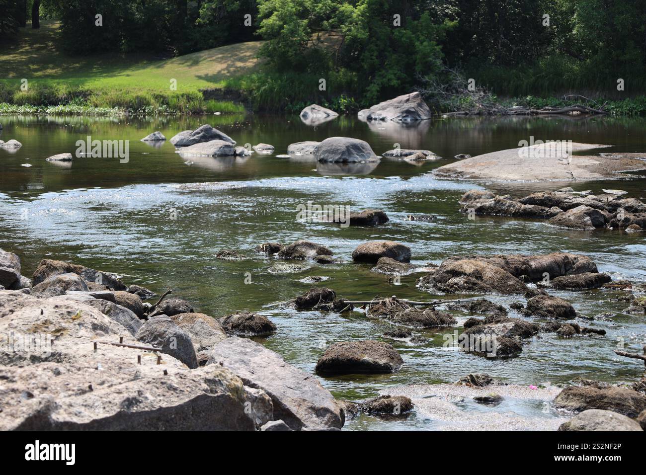 shallow river pools upstream from rocky section Stock Photo - Alamy