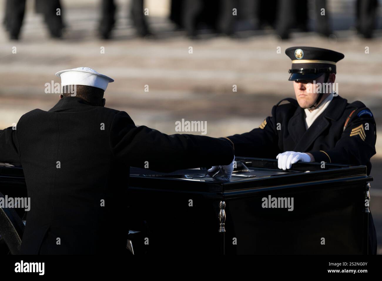 Members of United States Navy, prepare the horse drawn caisson for the ...