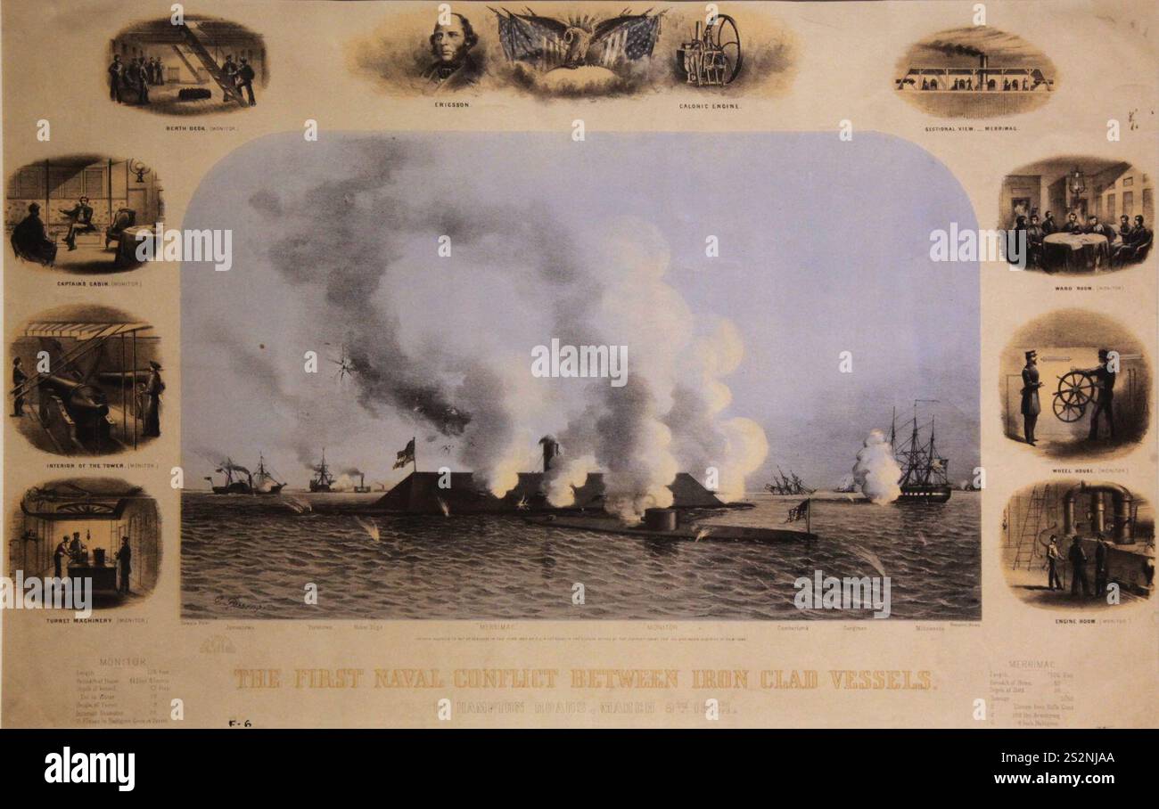 First battle of ironclads-Charles Parsons Stock Photo - Alamy