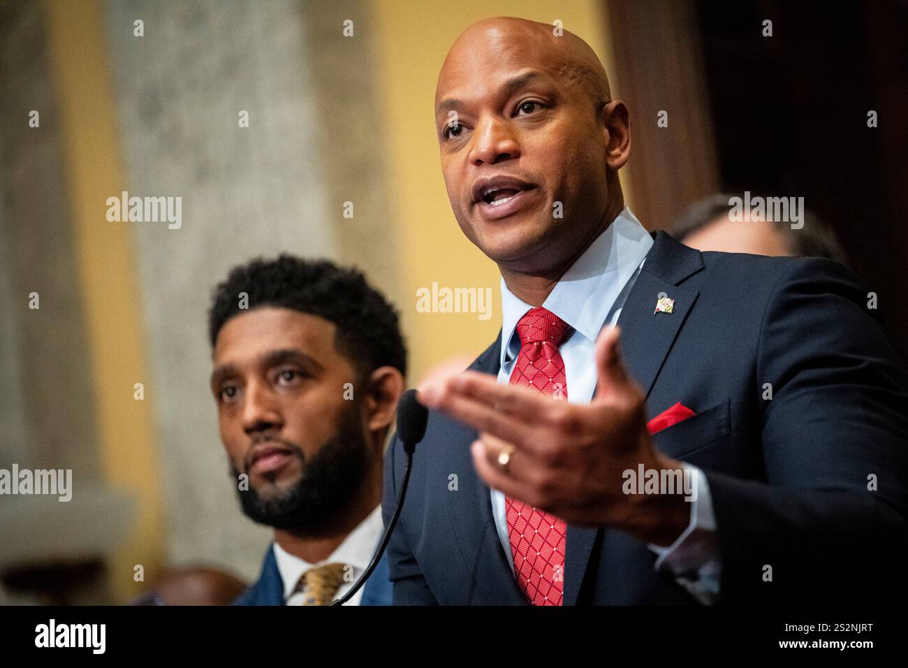 Baltimore, USA. 07th Jan, 2025. Governor of Maryland Wes Moore (right ...