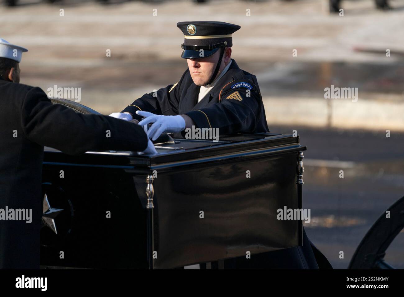 Members of United States Navy, prepare the horse drawn caisson for the ...