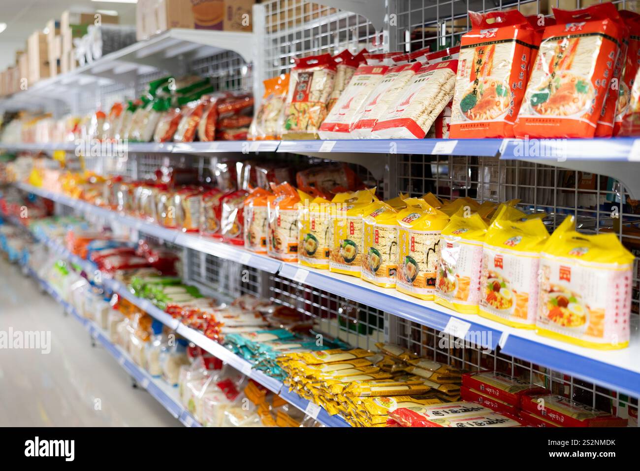 There is assortment of Chinese rice noodles on supermarket shelf Stock ...