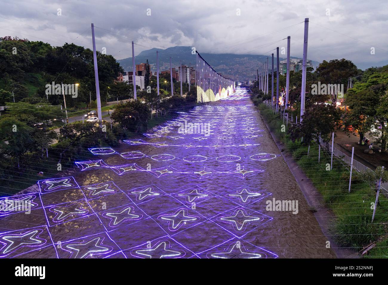 Medellin, Antioquia. Colombia - January 2, 2024. Christmas lighting in the river parks sector ...