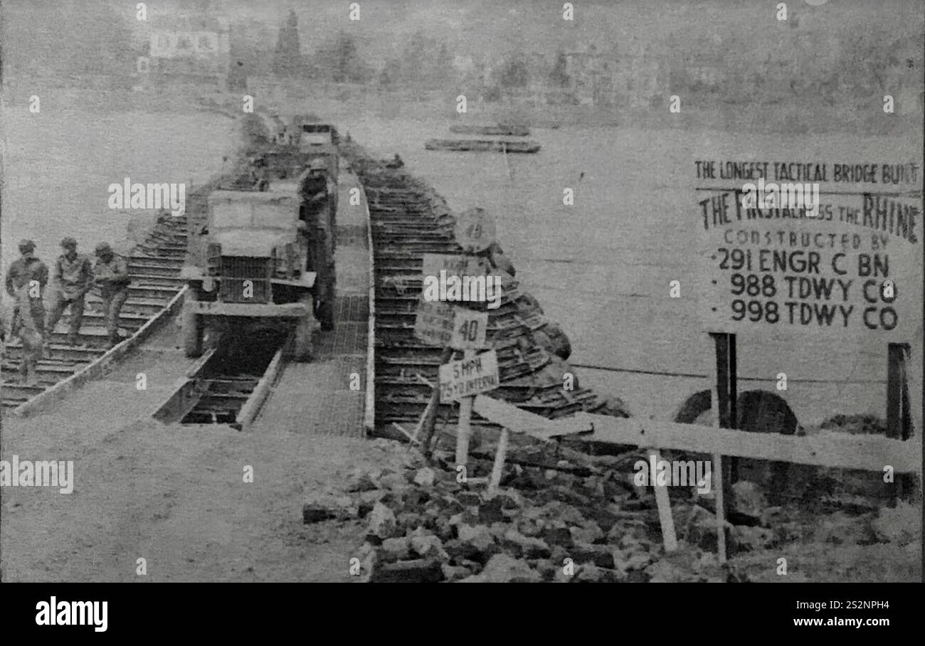 First US Army Engineer built pontoon bridge crossing the Rhine at ...