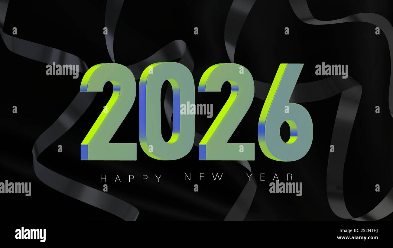 Happy New Year 2026 banner with the green and blue metallic numbers and ...