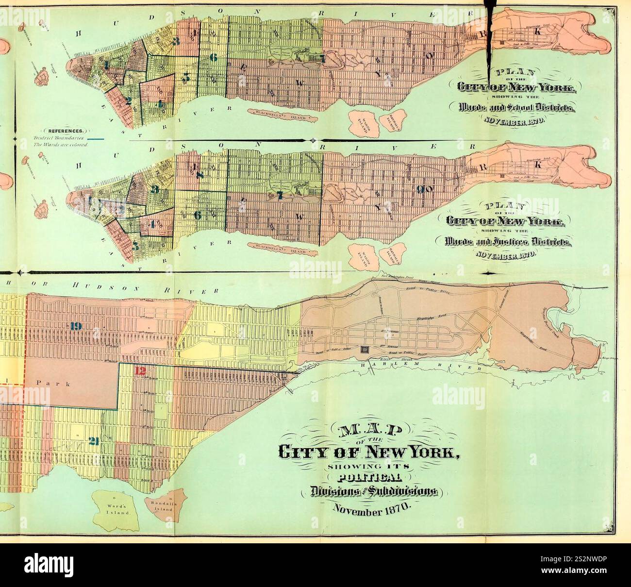 Five maps of Manhattan 1870 (right half Stock Photo - Alamy