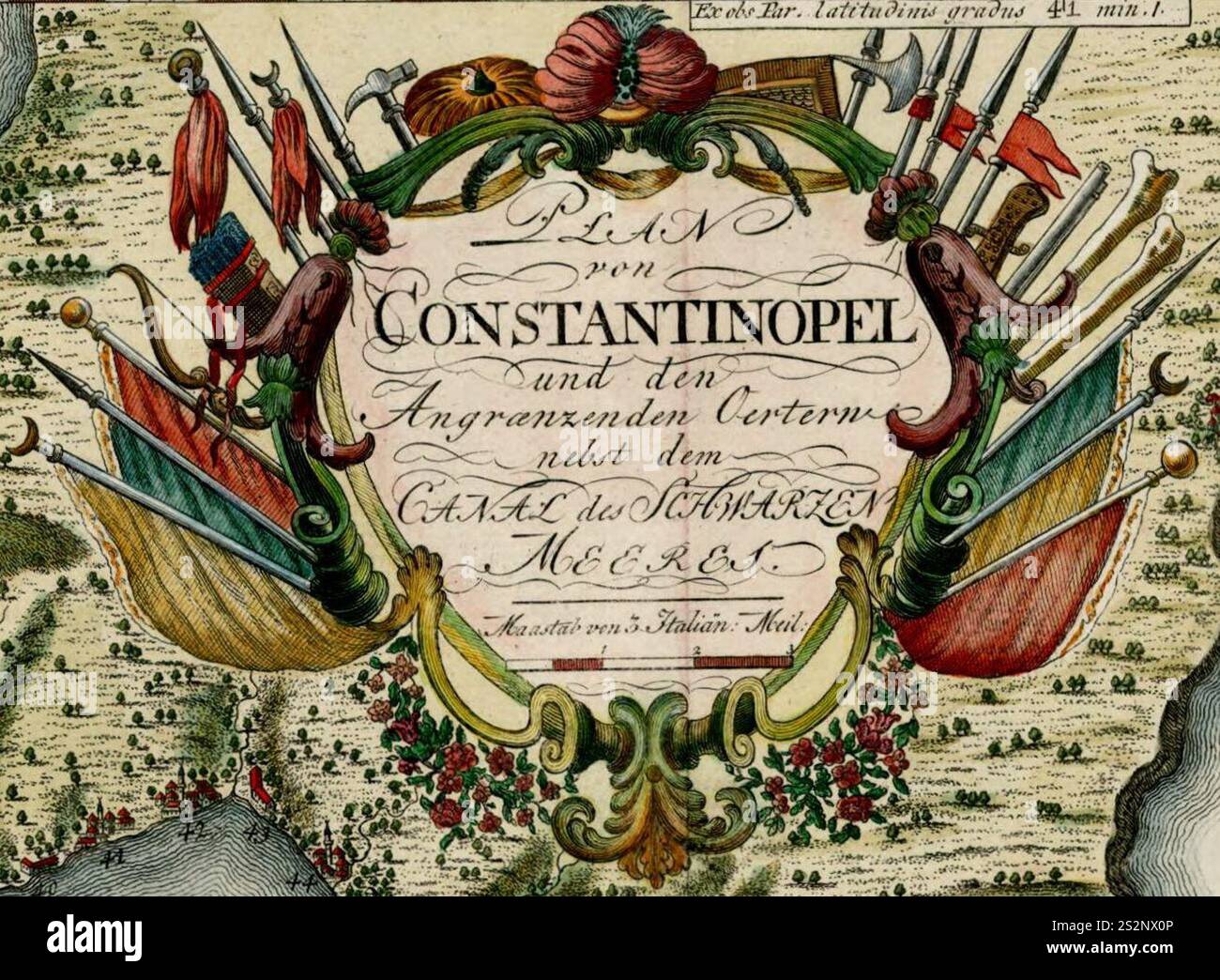 Flag cartouche on a Bosporus map by Rolffsen Stock Photo - Alamy