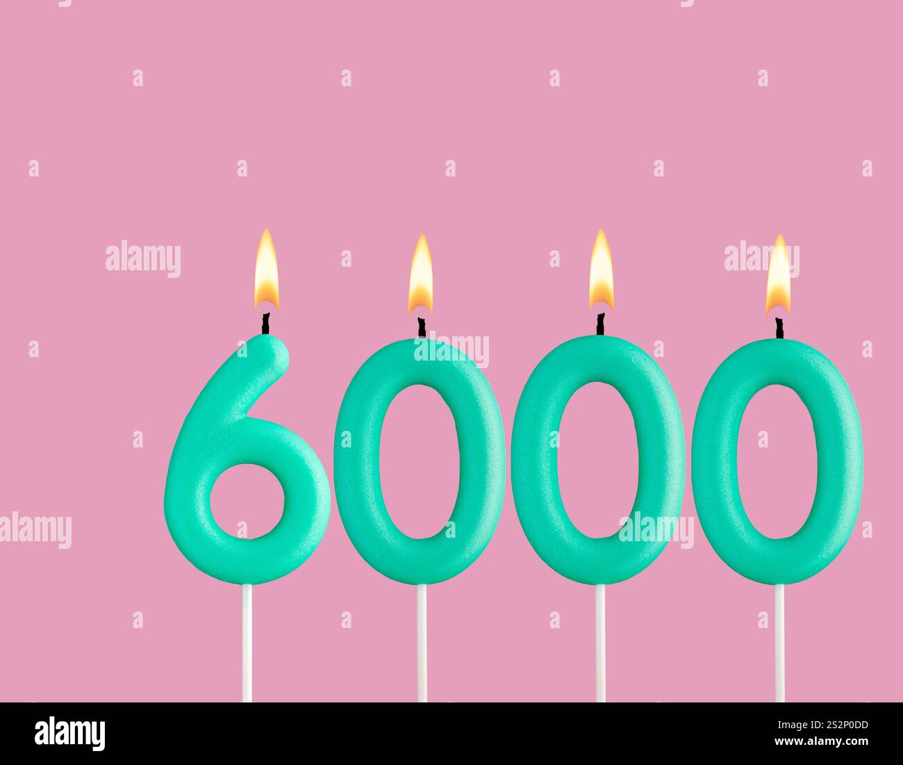 Birthday card with green number 6000 candle - Pastel pink background ...