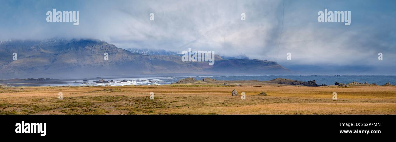View during auto trip in Iceland. Spectacular Icelandic landscape with ...