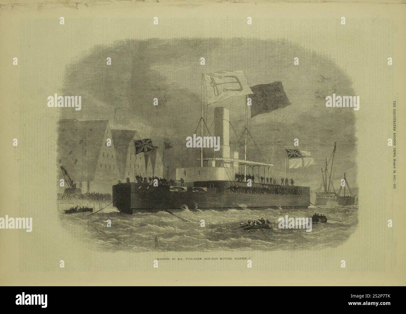 Floating of HM Twin-Screw Ironclad Monitor, Glatton - ILN 1871 Stock ...