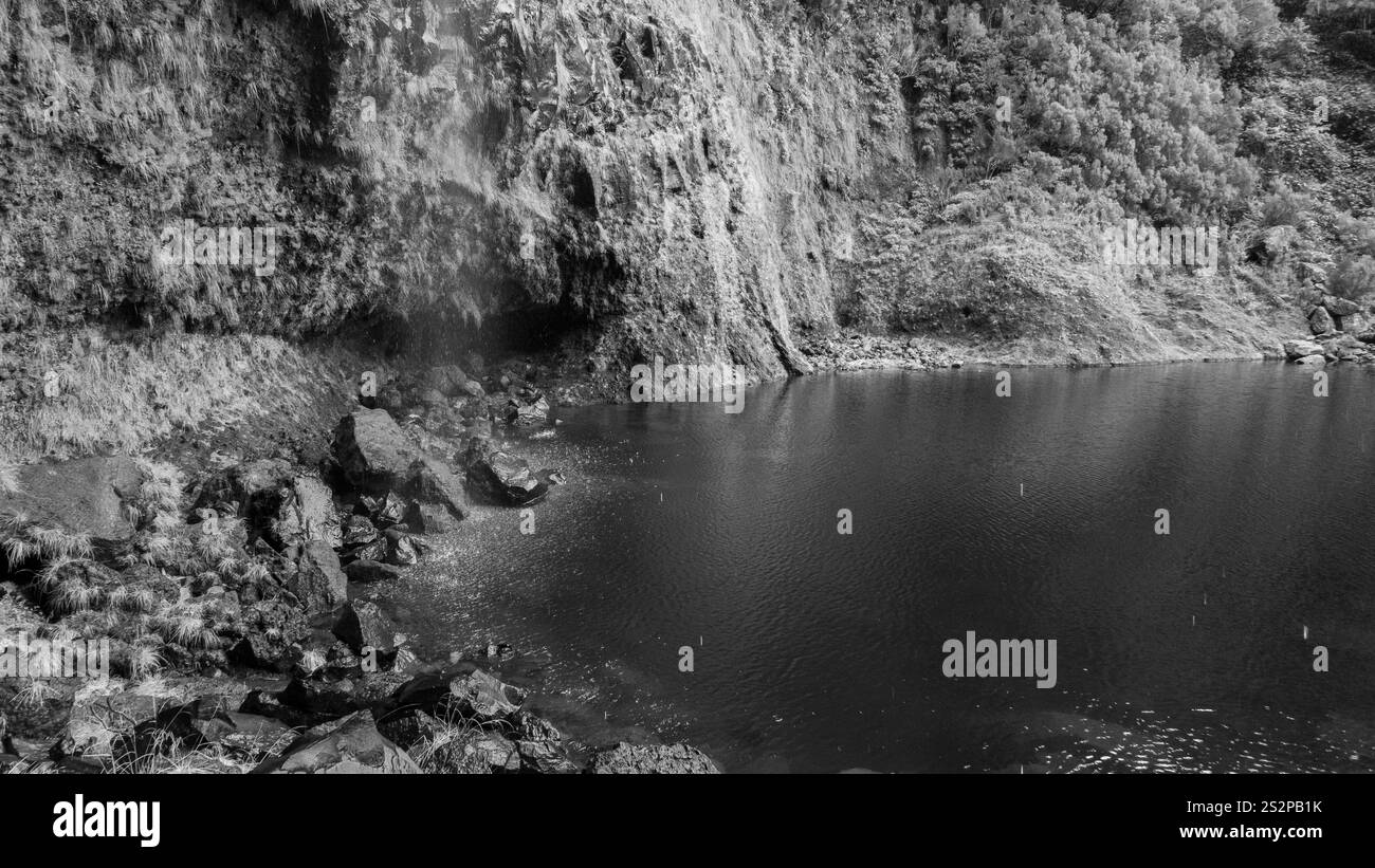 Picturesque cascading waterfall in Black and White Stock Photos ...