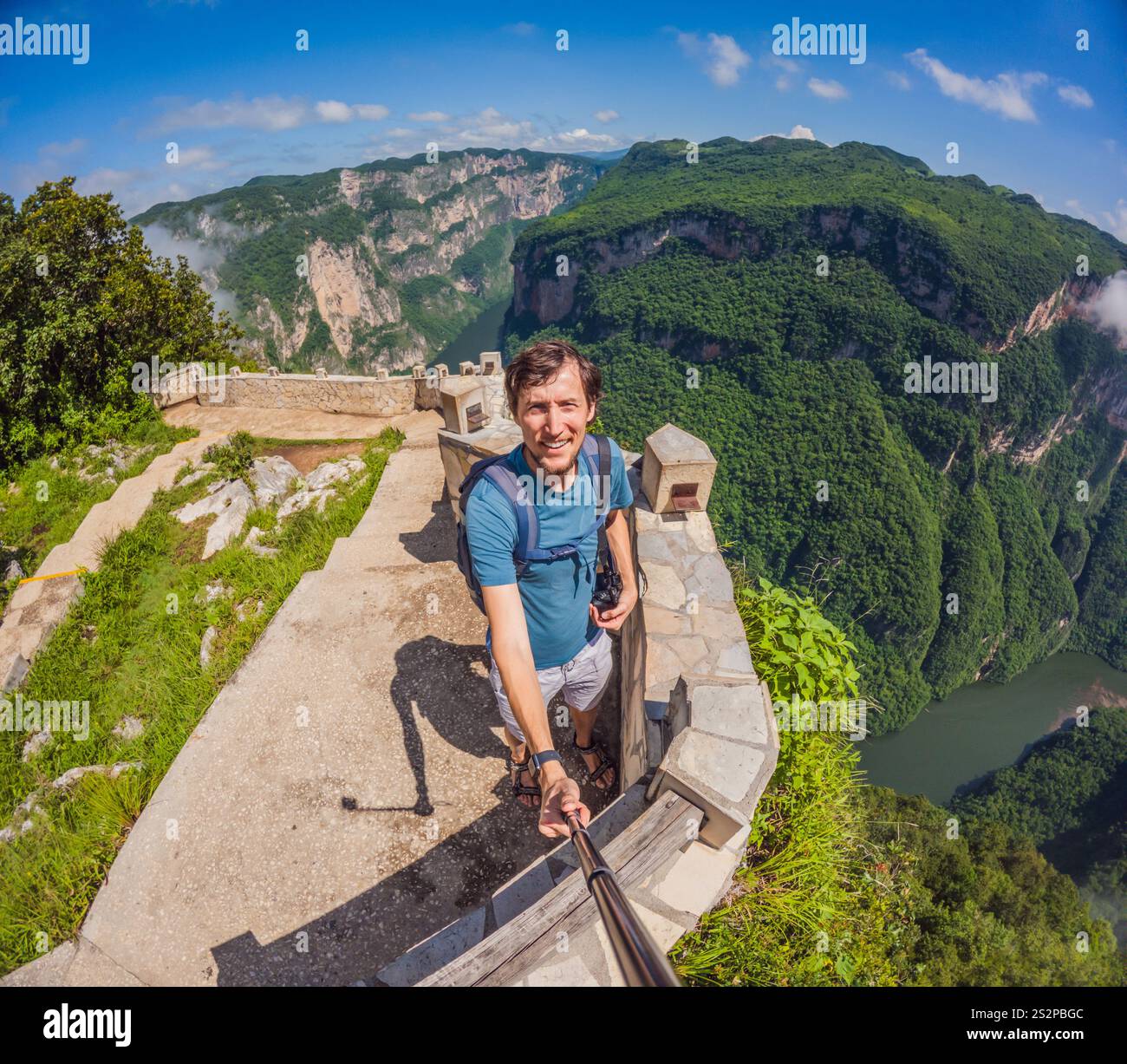 Male tourist exploring Sumidero Canyon National Park, Mexico ...