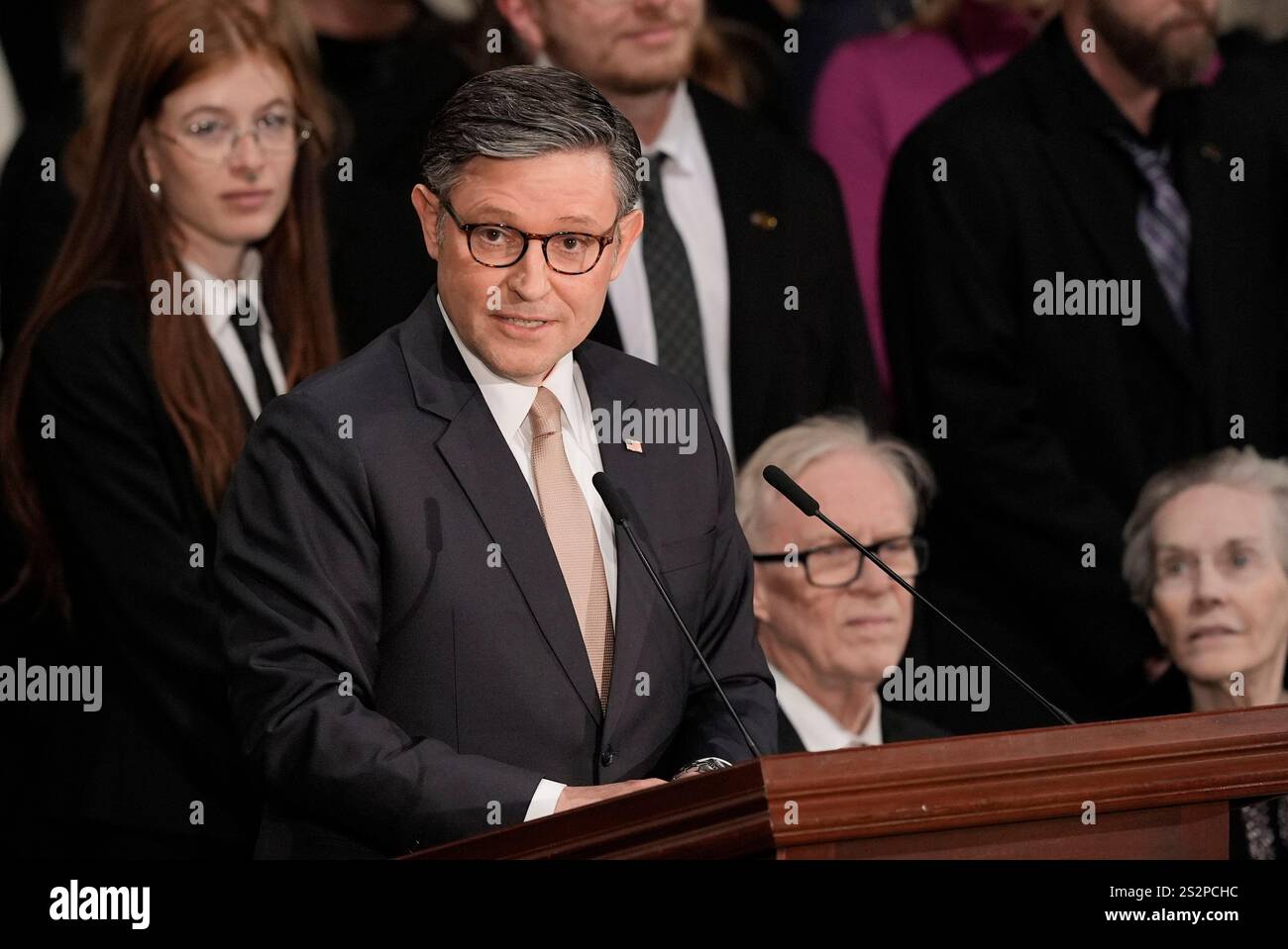 House Speaker Mike Johnson, R-La., speaks during a ceremony for former ...