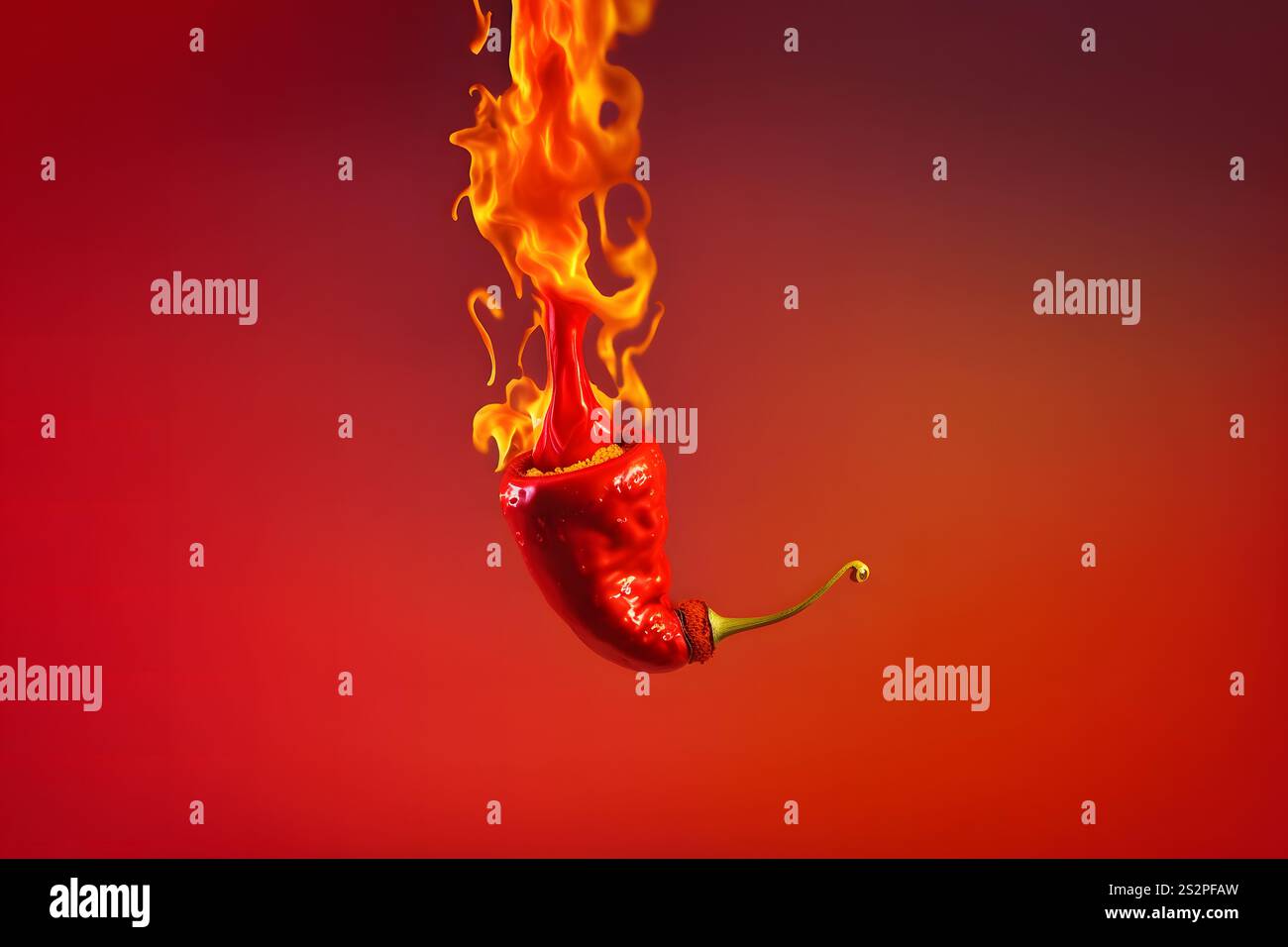 Fresh red chilli pepper in fire as a symbol of burning feeling of spicy ...