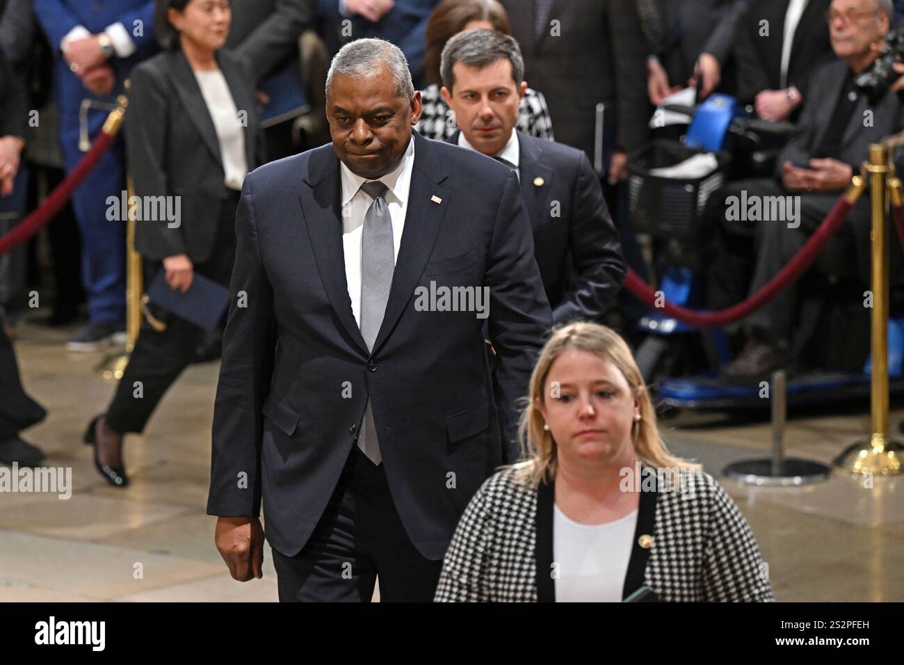 US Defense Secretary Lloyd Austin (C) and US Transportation Secretary ...