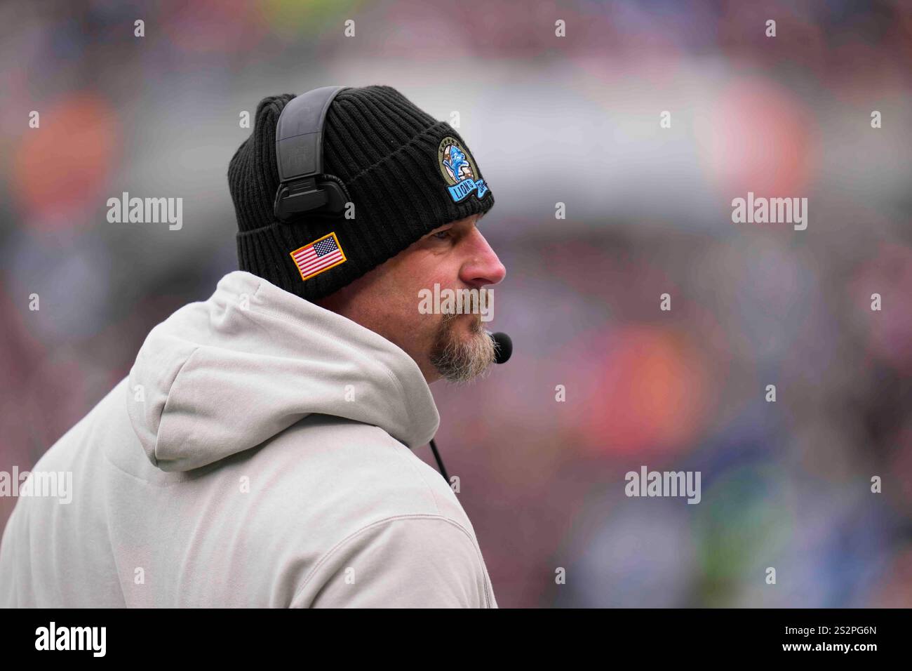 Detroit Lions head coach Dan Campbell walks the sidelens during an NFL ...