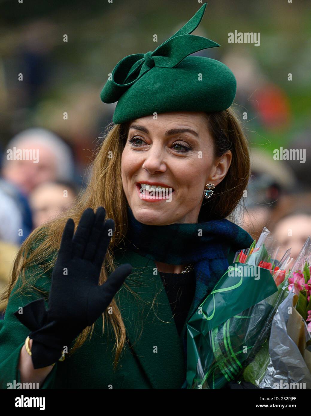 Norfolk UK. 25 Dec 2024. The Princess of Wales greets well-wishers ...