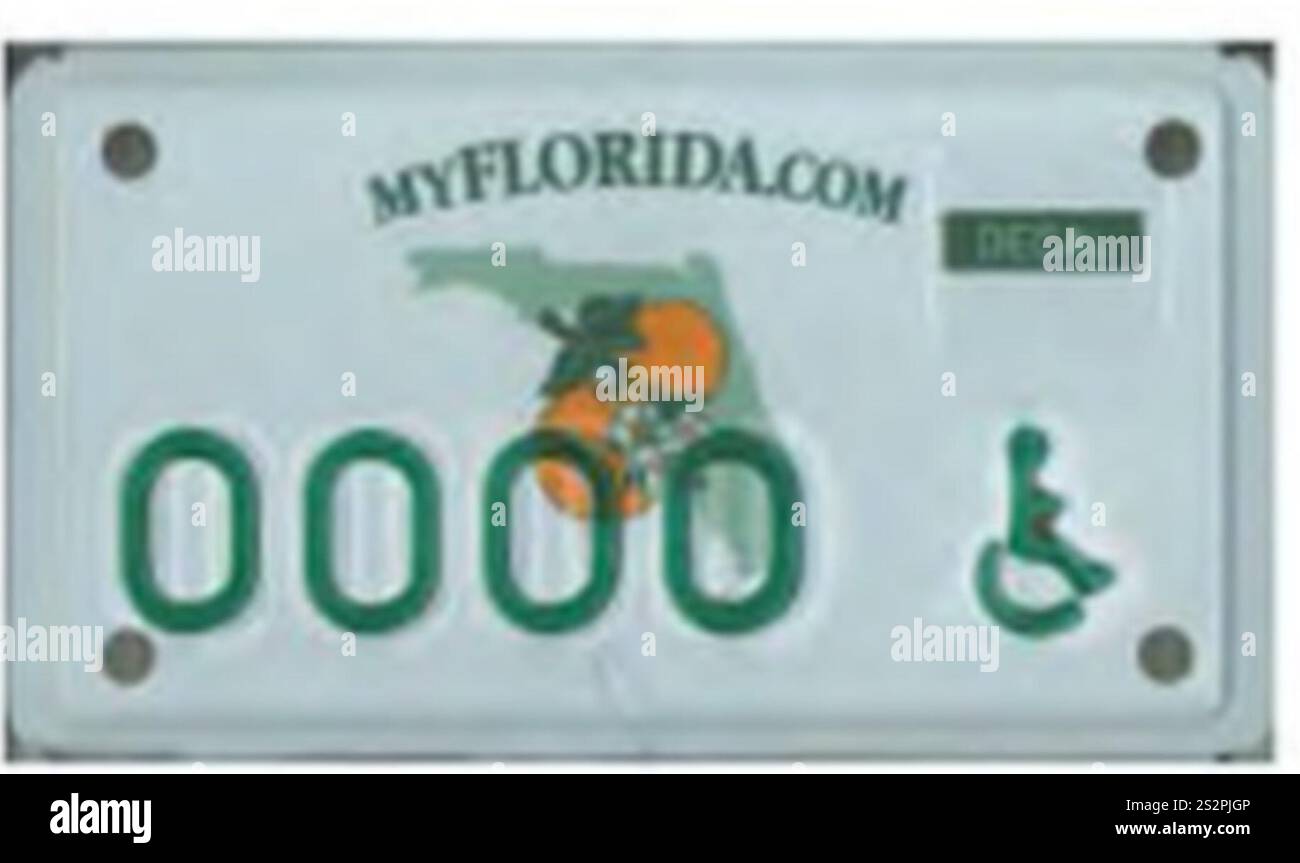 Florida Disabled Person Motorcycle Sample License Plate Stock Photo - Alamy