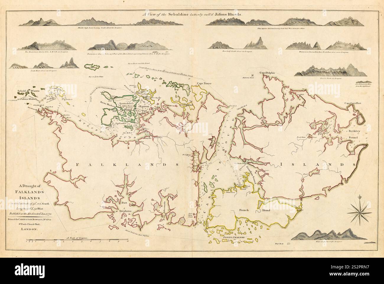 Vintage Map A draught of Falklands Islands, Isla Malvinas . Printed for ...