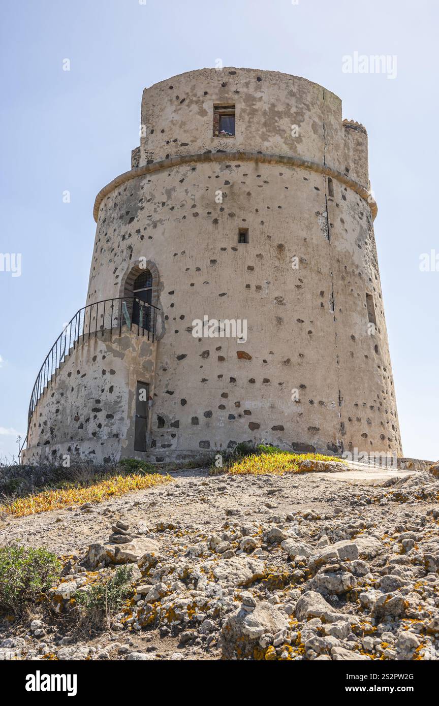 The Canai Tower in the wild landscape of the island of Sant'Antioco ...