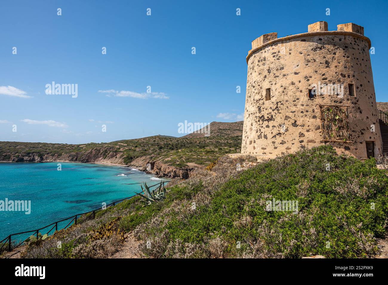 The Canai Tower in the wild landscape of the island of Sant'Antioco ...