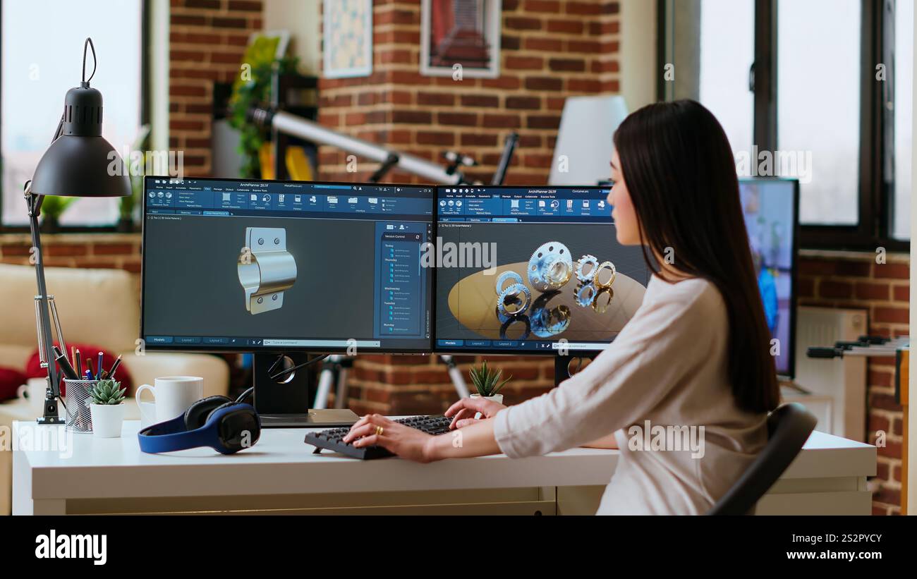 Professional Industrial Designer Working With Cad Software On Dual