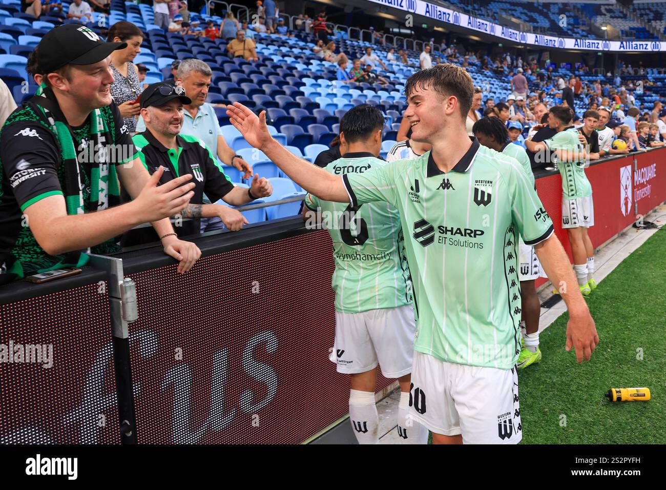 Sydney, Australia. 14th Dec, 2024. Dylan Leonard of Western United greets fans after winning the ...