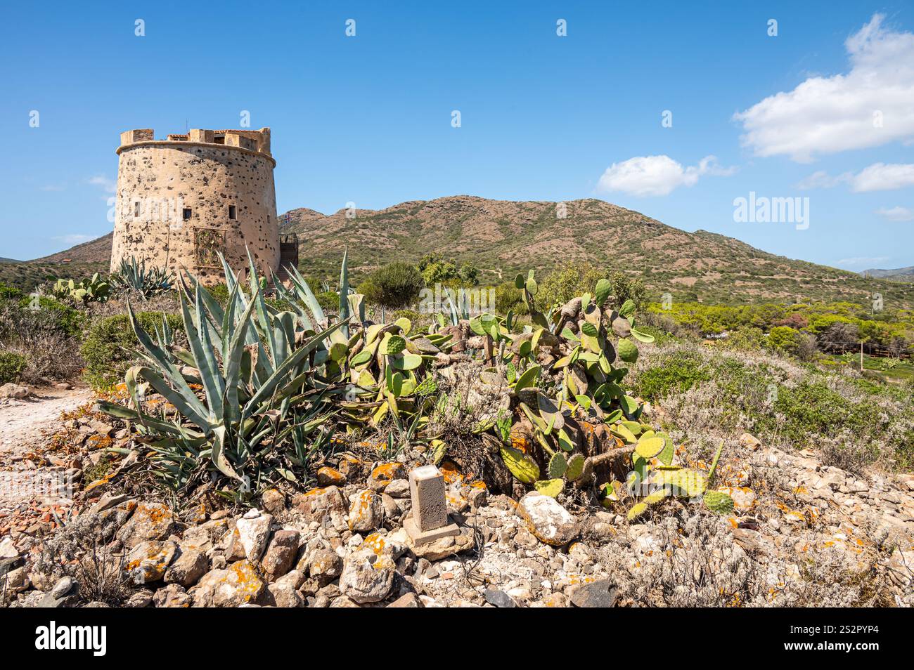 The Canai Tower in the wild landscape of the island of Sant'Antioco ...